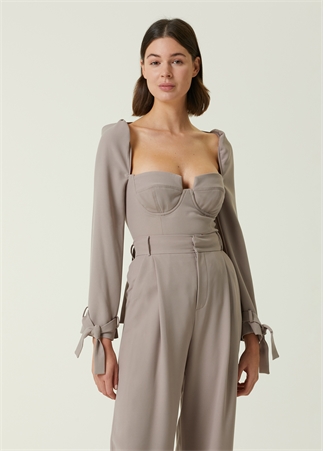 Mybestfriends Kadın Leah Taş Kalp Yaka Bluz Bej XS EU