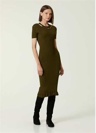 Givenchy Kadın Haki Zincir Detaylı Midi Elbise XS EU