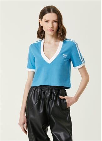 adidas Kadın Mavi V Yaka Crop T-shirt 38 EU