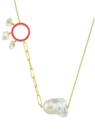 Charms Company Kadın Barok İncili Mineli Altın Rengi Kolye Pembe EU