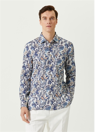 Kiton Erkek Mavi Beyaz Etnik Desenli Gömlek 40 It Kiton Erkek Mavi Beyaz Etnik Desenli Gömlek 40 It