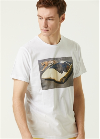 Academia Erkek Beyaz Araba Baskılı Basic T-shirt XS EU Academia Erkek Beyaz Araba Baskılı Basic T-shirt XS EU