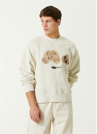 Palm Angels Erkek Ekru Ayıcık Detaylı Logolu Sweatshirt Gri S EU Palm Angels Erkek Ekru Ayıcık Detaylı Logolu Sweatshirt Gri S EU
