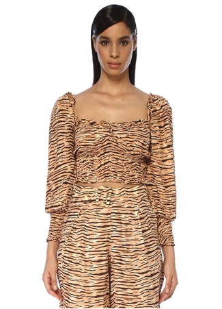 Faithfull The Brand Kadın Willow Kare Yaka Kaplan Desenli Bluz Bej S EU