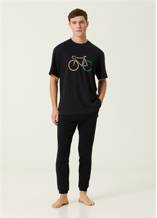 John Frank Erkek Lacivert Figür Baskılı Pijama Seti L EU