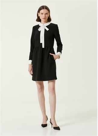Red Valentino Kadın Siyah Beyaz Yakası Bağcıklı Mini Elbise 40 IT Red Valentino Kadın Siyah Beyaz Yakası Bağcıklı Mini Elbise 40 IT