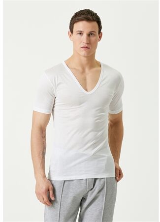 Zimmerli Erkek Beyaz V Yaka T-shirt L EU