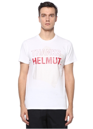Helmut Lang Erkek Beyaz Kırmızı Logo Baskılı Basic T-shirt S EU