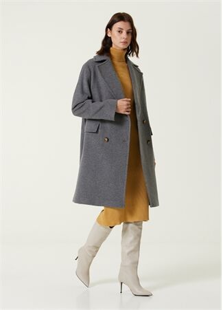 Network Kadın Regular Fit Gri Yün Palto L EU