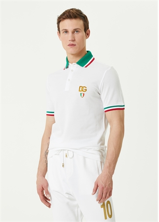 Dolce&Gabbana Erkek Beyaz Polo Yaka Logolu T-shirt 44 IT Dolce&Gabbana Erkek Beyaz Polo Yaka Logolu T-shirt 44 IT