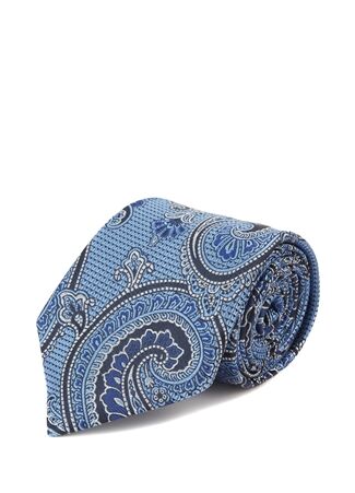 Zegna Erkek Mavi Şal Desenli İpek Kravat EU