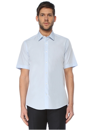 Pal Zileri Erkek Mavi İngiliz Yaka Kısa Kol Gömlek 40 IT