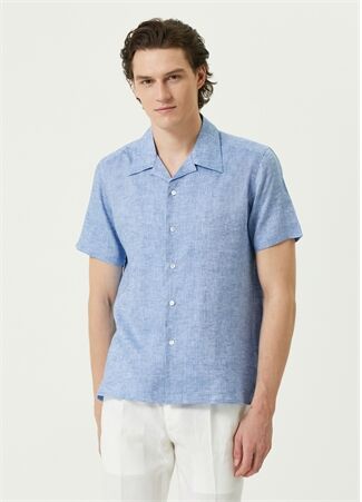 Luciano Barbera Erkek Mavi Kısa Kollu Keten Gömlek L Eu Luciano Barbera Erkek Mavi Kısa Kollu Keten Gömlek L Eu