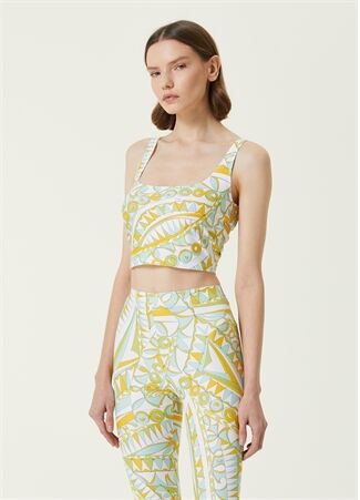Emilio Pucci Kadın Kare Yaka Desenli Crop Bluz S EU