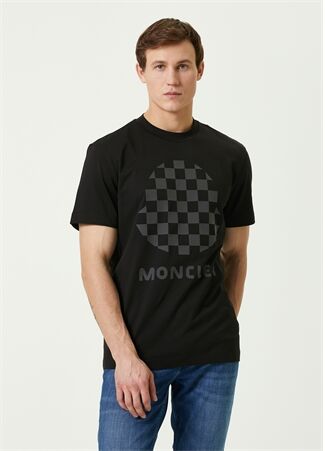 Moncler Erkek Siyah Metalik Logolu T-shirt XL EU