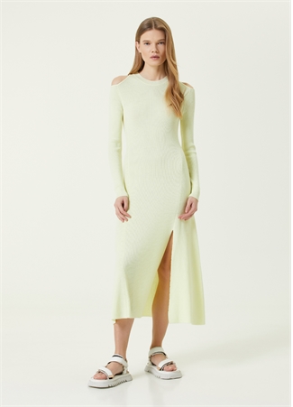 Stella McCartney Kadın Sarı Kesim Detaylı Midi Yün Elbise 40 IT