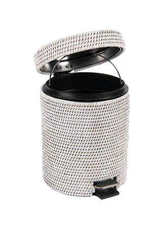 Aloha Life Beyaz Hasır Kapaklı Çöp Kutusu