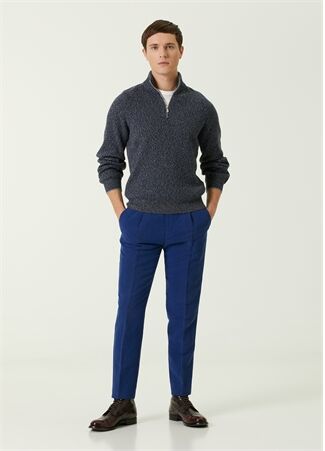 Pal Zileri Erkek Mavi Pilili Keten Pantolon Lacivert 48 IT Pal Zileri Erkek Mavi Pilili Keten Pantolon Lacivert 48 IT