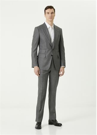 Tom Ford Erkek Gri Kareli Yün Takım Elbise 48 IT