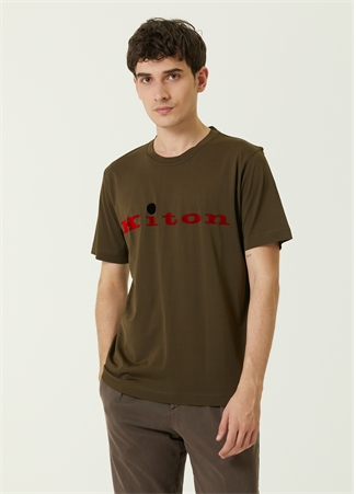 Kiton Erkek Haki Logo Detaylı T-shirt Yeşil M EU