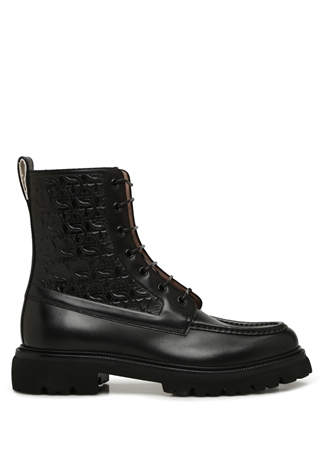 Salvatore Ferragamo Erkek Siyah Kapitoneli Logolu Deri Bot 0 UK