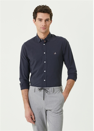 Beymen Club Erkek Slim Fit Lacivert Armürlü Gömlek S Beymen Club Erkek Slim Fit Lacivert Armürlü Gömlek S