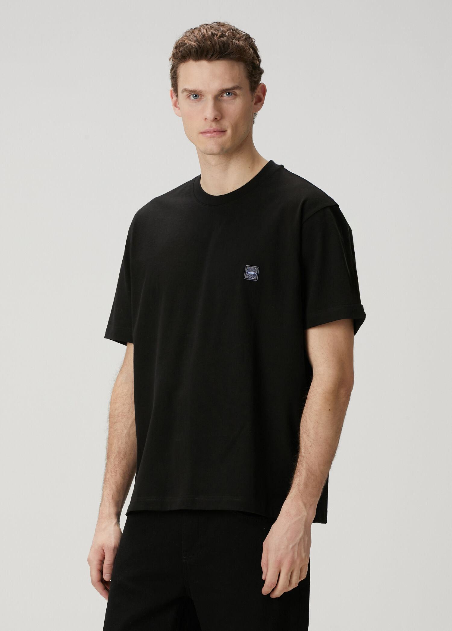 Solid Homme - Siyah Logo Detaylı T-shirt - Siyah