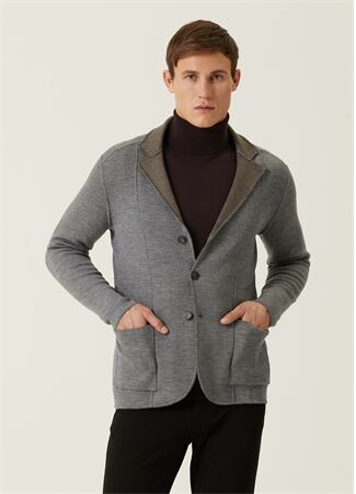 Maurizio Baldassari Erkek Gri Yün Triko Ceket 48 IT