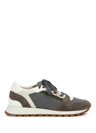 Brunello Cucinelli Kadın Antrasit Garnili Deri Sneaker Gri 36 EU