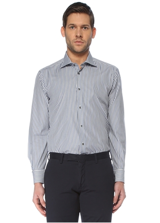 Pal Zileri Erkek Mavi İngiliz Yaka Çizgili Gömlek 40 IT