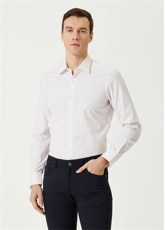 Pal Zileri Erkek Beyaz Çizgili Gömlek Bordo 40 IT