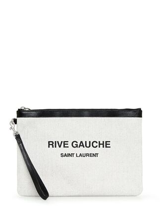 Kadın Rive Gauche Bej Baskılı Keten El Portföyü Beyaz EU