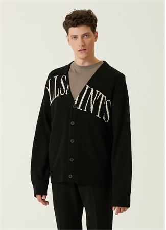 Allsaints Erkek Siyah V Yaka Logolu Triko Hırka S EU