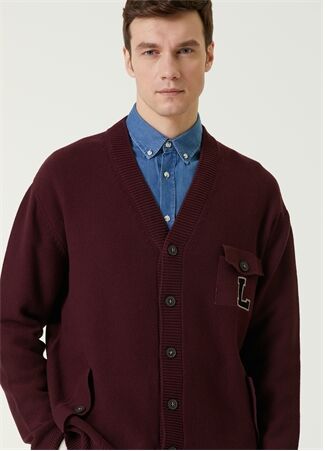 Palzileri Lab Erkek Bordo V Yaka Logo Patchli Triko Hırka 50 IT
