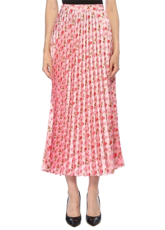 VETEMENTS Kadın Pembe Çiçek Desenli Pilili Midi Etek S EU