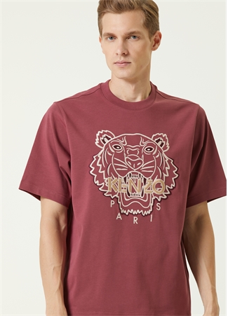 Kenzo Erkek Pembe Logo Nakışlı T-shirt Bordo S EU