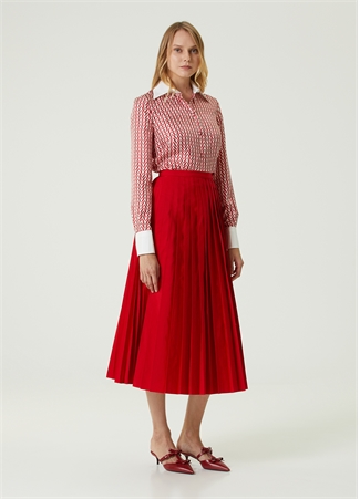Valentino Kadın Kırmızı Pilili Midi Etek 42 IT Valentino Kadın Kırmızı Pilili Midi Etek 42 IT
