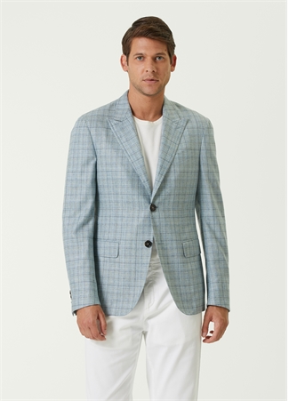 Pal Zileri Erkek Mavi Kırlangıç Yaka Kareli Keten Ceket 50 IT Pal Zileri Erkek Mavi Kırlangıç Yaka Kareli Keten Ceket 50 IT