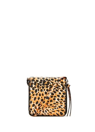 Ganni Kadın Leopar Desenli Cüzdan Kahverengi EU