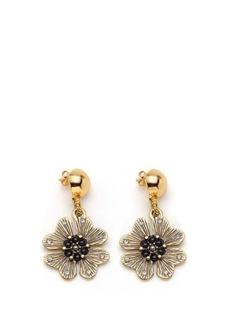 Mon Reve Kadın Black Ivy Altın Rengi Kaplama Küpe Siyah EU