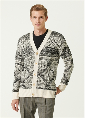 Scotch & Soda Erkek Siyah Krem V Yaka Geometrik Desenli Triko Hırka S EU Scotch & Soda Erkek Siyah Krem V Yaka Geometrik Desenli Triko Hırka S EU