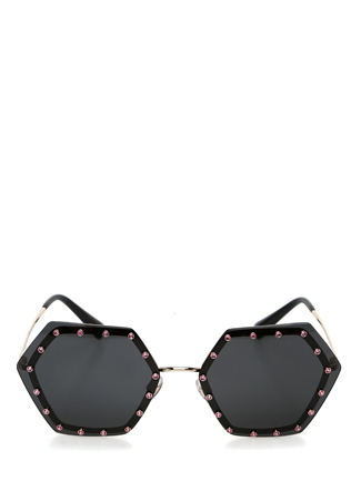 Valentino Kadın Siyah Geometrik Formlu Güneş Gözlüğü Altın Rengi 62 EU
