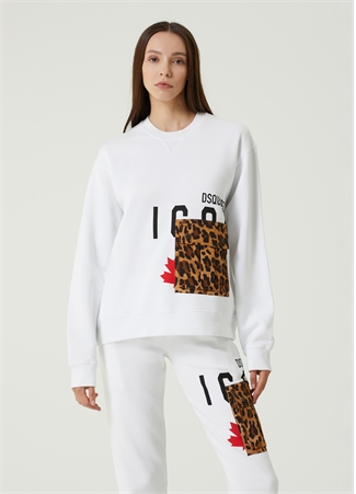 Dsquared2 Kadın Icon Beyaz Leopar Desen Cep Detaylı Sweasthirt S Eu Dsquared2 Kadın Icon Beyaz Leopar Desen Cep Detaylı Sweasthirt S Eu
