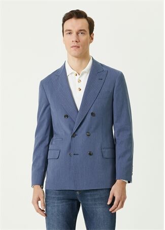 Brunello Cucinelli Erkek Mavi Çizgi Desenli İpek Ceket 50 IT Brunello Cucinelli Erkek Mavi Çizgi Desenli İpek Ceket 50 IT