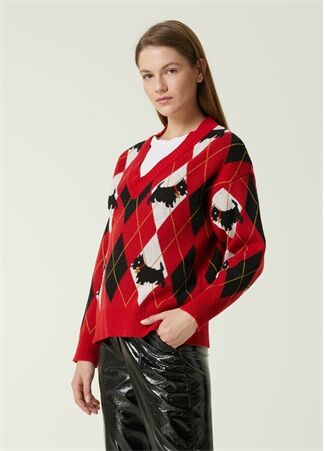 Beymen Club Kadın Kırmızı V Yaka Köpek Jakarlı Yün Kazak M