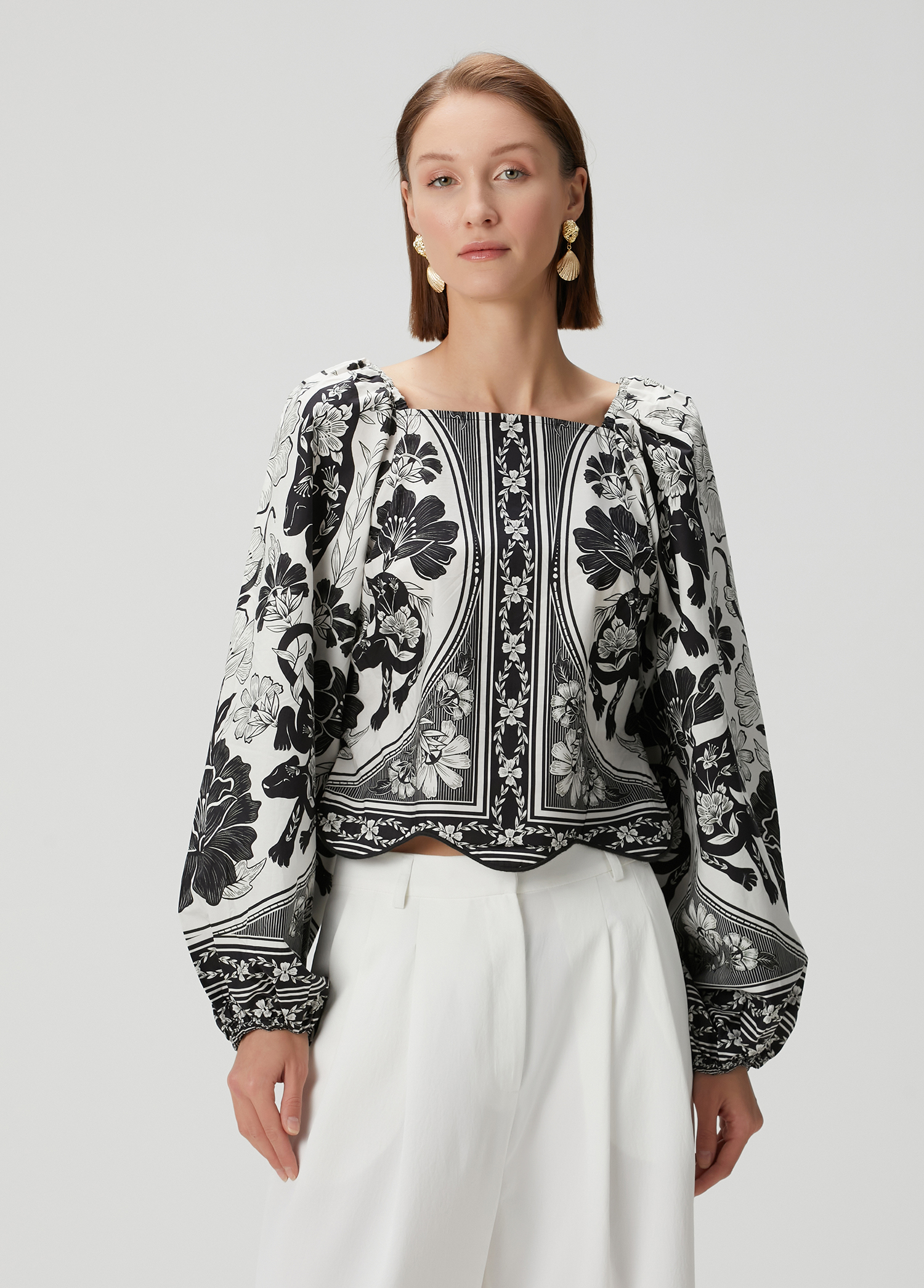 Farm Rio Siyah-Beyaz Kadın Flower Leopards Siyah Kırık Beyaz Bluz ...
