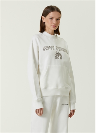 Fifty Pieces Kadın Beyaz Dik Yaka Logo Baskılı Sweatshirt Bej S EU Fifty Pieces Kadın Beyaz Dik Yaka Logo Baskılı Sweatshirt Bej S EU