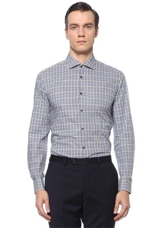 Palzileri Lab Erkek Kahverengi Modern Yaka Ekose Desenli Gömlek 38 IT