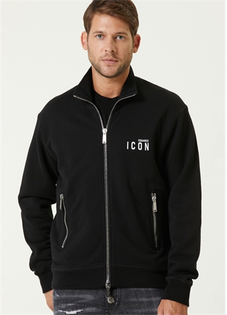 Dsquared2 Erkek Siyah Balıkçı Yaka Logolu Sweatshirt S EU