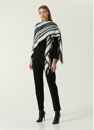 Missoni Distribution Kadın Siyah Beyaz Desenli Yün Pelerin EU Missoni Distribution Kadın Siyah Beyaz Desenli Yün Pelerin EU